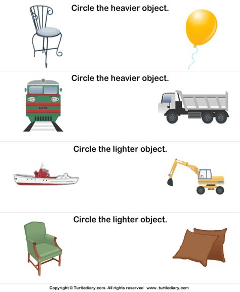 Comparing Objects By Weight Turtle Diary Worksheet