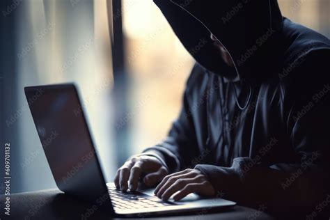 Hacker Stealing Data From Laptop Computer Cybercrime Concept