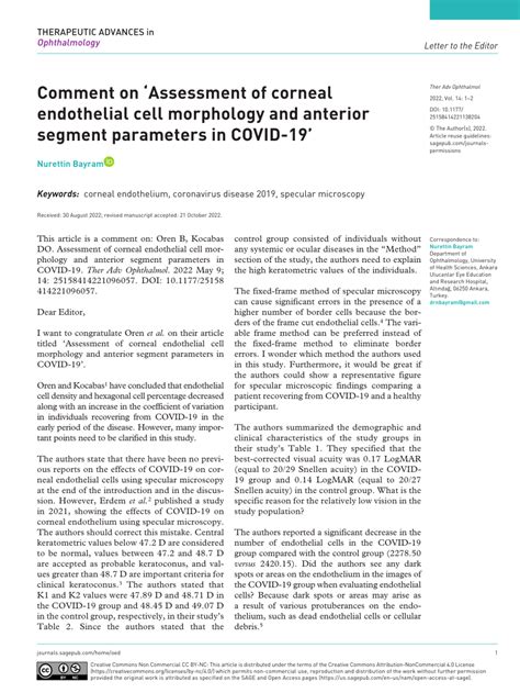 Pdf Comment On ‘assessment Of Corneal Endothelial Cell Morphology And