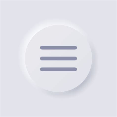 three bar line menu icon white neumorphism soft ui design for web