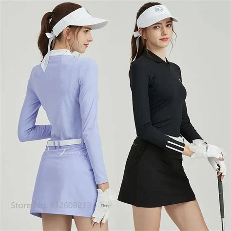 Blktee 여성용 골프 긴팔 티셔츠 하이웨이스트 스플릿 골프 스커트 슬림 우아한 상의 펜슬 스커트 가을 의류 세트