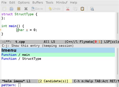 cannot select a c function in imenu if it has a static variable