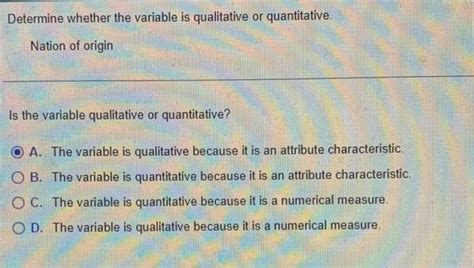 Solved Determine Whether The Variable Is Qualitative Or