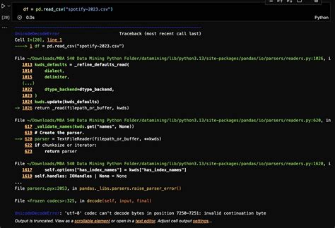 Get Answer Df Pdreadcsvspotify 2023csv Unicodedecodeerror Utf 8 Codec