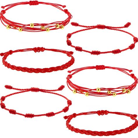 Willbond 6 Pieces Red String Bracelets Red Cord Bracelet Adjustable Red Knot String Bracelet