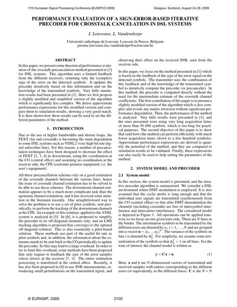 Pdf Performance Evaluation Of A Sign Error Based Iterative Precoder