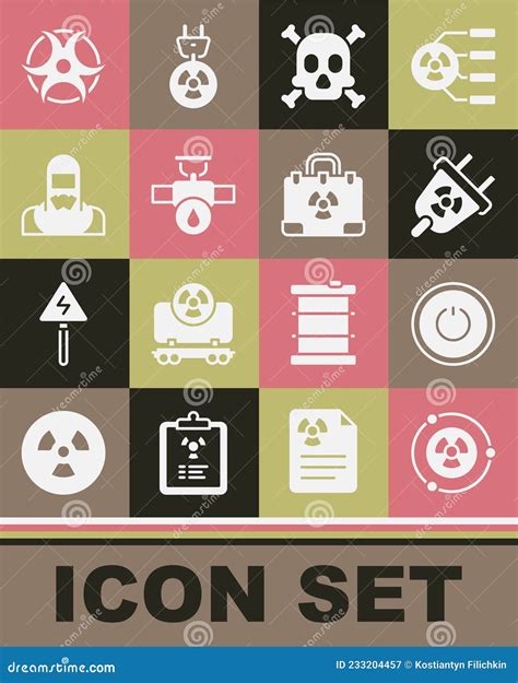 Set Radioactive Power Button Radiation Electrical Plug Bones And