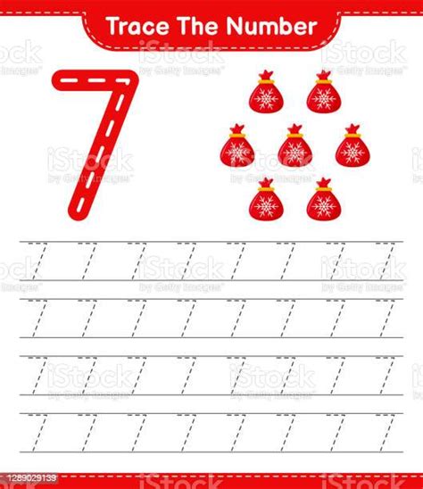숫자를 추적합니다 산타 클로스 가방으로 숫자를 추적합니다 교육 어린이 게임 인쇄 워크 시트 벡터 일러스트레이션 7에 대한 스톡 벡터 아트 및 기타 이미지 Istock