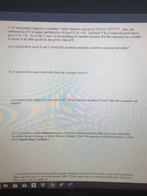 Solved 1 24 Total Points Suppose A Consumers Utility