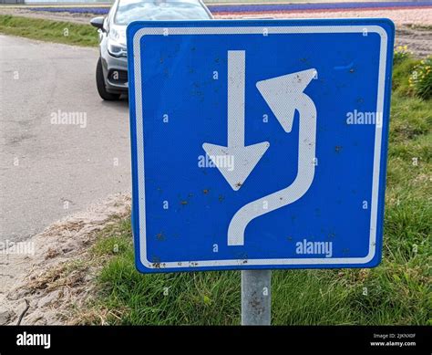 A Closeup Of A Passing Area On Right Hand Side Of The Road Sign On The