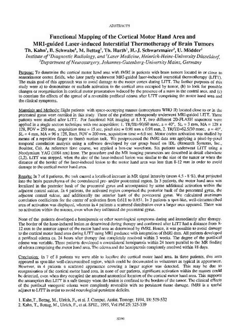 Pdf Functional Mapping Of The Cortical Motor Hand Area And Mri Guided Laser Induced