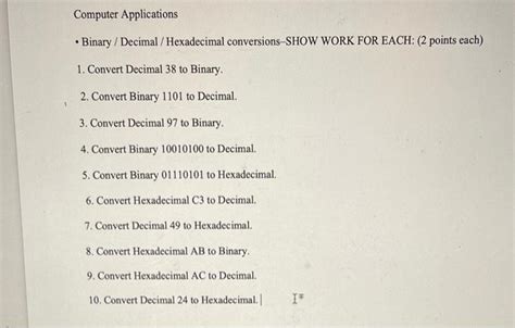 Solved Computer Applications Binary Decimal Chegg