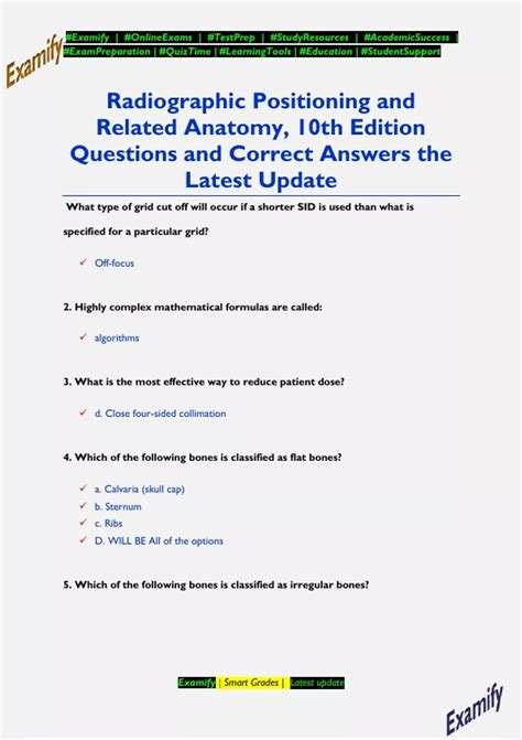 Radiographic Positioning And Related Anatomy 10th Edition Questions And Correct Answers The