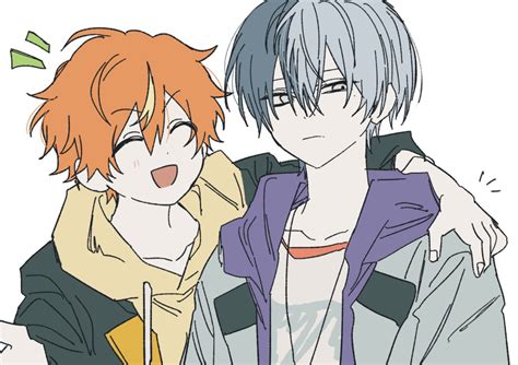 Safebooru 2boys D Aoyagi Touya Arm Around Waist Blue Hair Closed