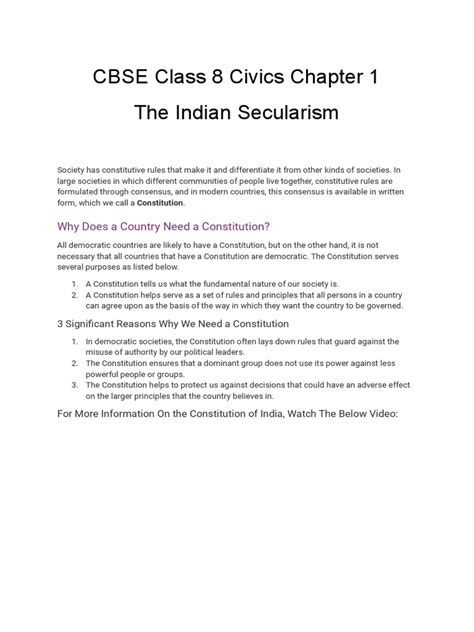 Cbse Class 8 Civics Chapter 1 The Indian Constitution Pdf