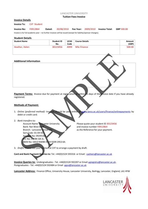 Tuition Invoice Template