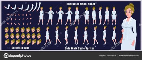 Businesswoman Character Model Sheet Walk Cycle Animation Sequence Stock