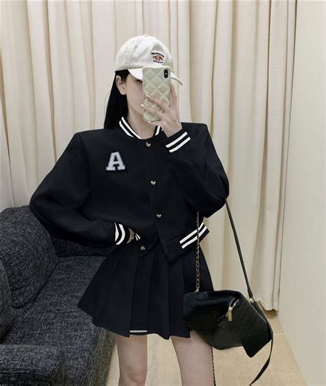 야구점퍼 자켓 플리츠미니스커트 투피스