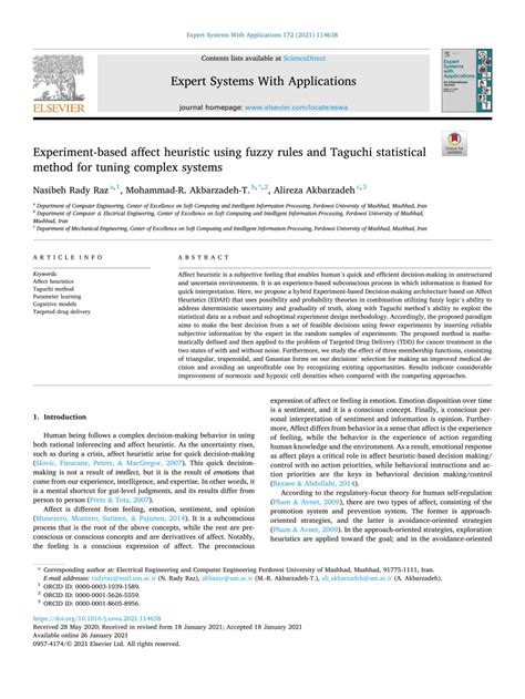 pdf experiment based affect heuristic using fuzzy rules and taguchi