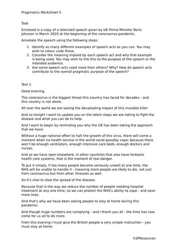 Pragmatics English Language A Level Unit Teaching Resources