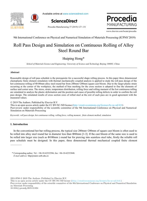 Pdf Roll Pass Design And Simulation On Continuous Rolling Of Alloy Steel Round Bar