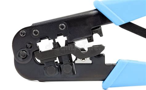 Rj45 Crimping Tool Used To Attach Ethernet Connectors To Utp Cable Stock Image Image Of