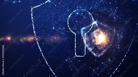 Cybersecurity Concept A Digital Shield Illuminated By Lines And Nodes Symbolizes