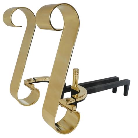 Pair Of Moderne Brass Scroll Andirons Tftm Melrose