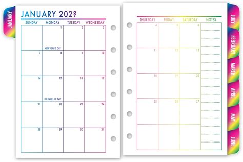 Pocket Rainbow Month On 2 Pages Tabbed Calendar Refill 32