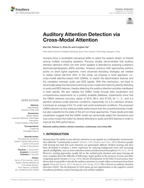 Pdf Auditory Attention Detection Via Cross Modal Attention