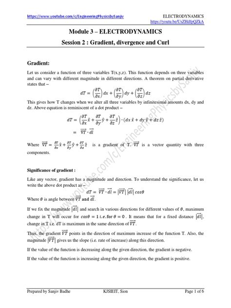 electrodynamics gradient divergence and curl pdf