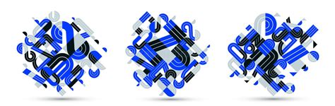 Abstract Geometric Composition Vector Designs Set Blue Abstraction Isolated On White Modern