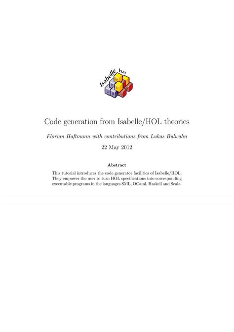 Code Generation From Isabellehol Theories Isabelle Tum