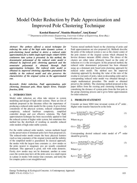 Model Order Reduction By Pade Approximation 2015 Pdf Cluster