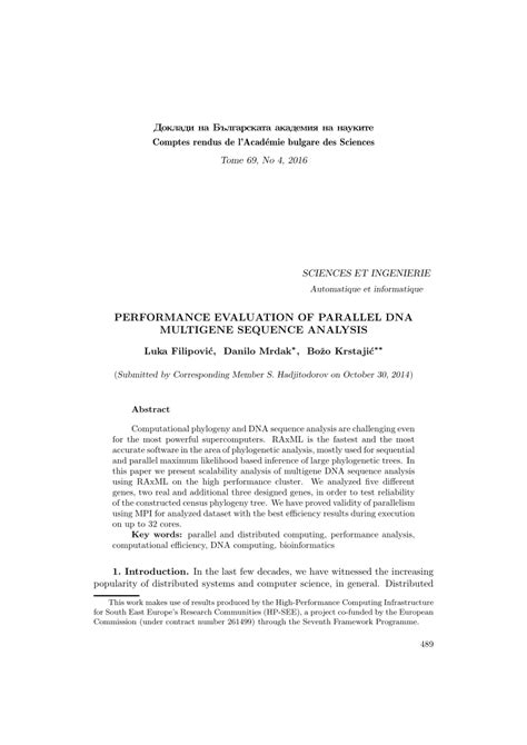 Pdf Performance Evaluation Of Parallel Dna Multigene Sequence Analysis
