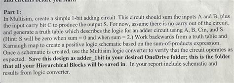 Part 1 In Multisim Create A Simple 1 Bit Adding
