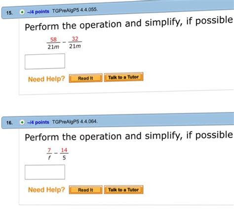 Solved Perform The Operation And Simplify If Possible Chegg