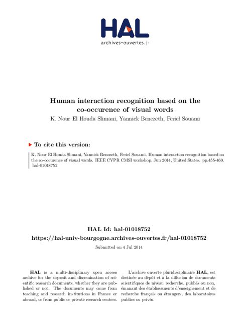 Pdf Human Interaction Recognition Based On The Co Occurence Of Visual