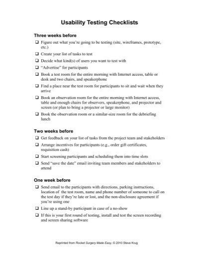 Usability Testing Checklists