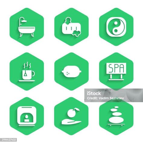세트 레몬 손에 사과 핫 스톤 쌓기 스파 살롱 간판 아로마 램프 티백이 담긴 차 한잔 음양과 욕조 아이콘 벡터 가방에 대한 스톡 벡터 아트 및 기타 이미지 Istock