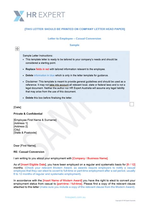 Casual Conversion Template Letter To Employeedoc Hr Expert
