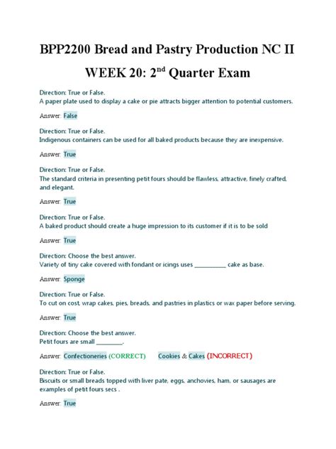 Bpp2200 Bread And Pastry Production Nc Ii 2nd Quarter Exam Week 20