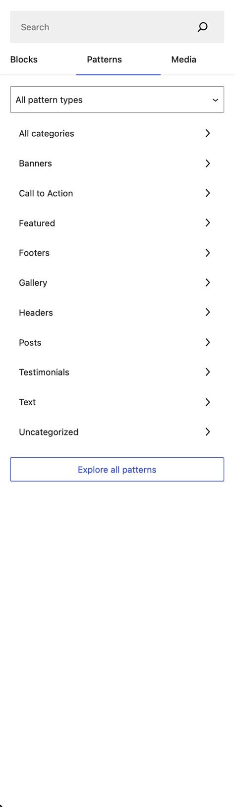 Pattern Inserter Iterate On Current Experience With Categories · Issue 54620 · Wordpress