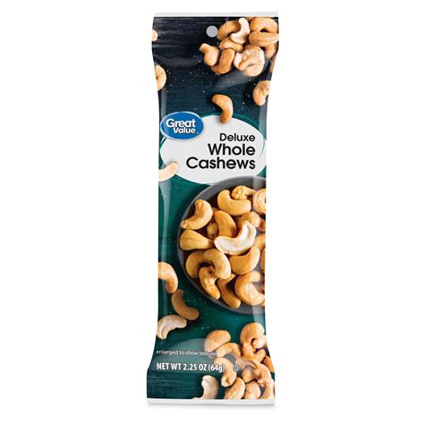Great Value Deluxe Whole Cashews 225 Oz With Sea Salt Roasted Protein