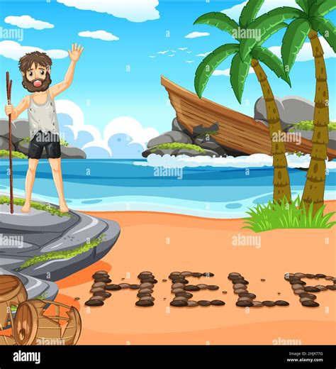 A Man On Deserted Island Isolated Illustration Stock Vector Image And Art