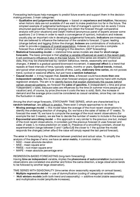 Forecasting Analysis Docsity