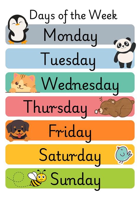 A Colorful Journey Through The Days Of The Week The Days Of The Week