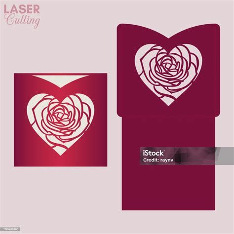 장미 무늬가 있는 레이저 컷 포켓 봉투 절단용 템플릿입니다 레이스 하트와 결혼식 초대또는 발렌타인 인사말 카드 모형 가리기에 대한 스톡 벡터 아트 및 기타 이미지 Istock