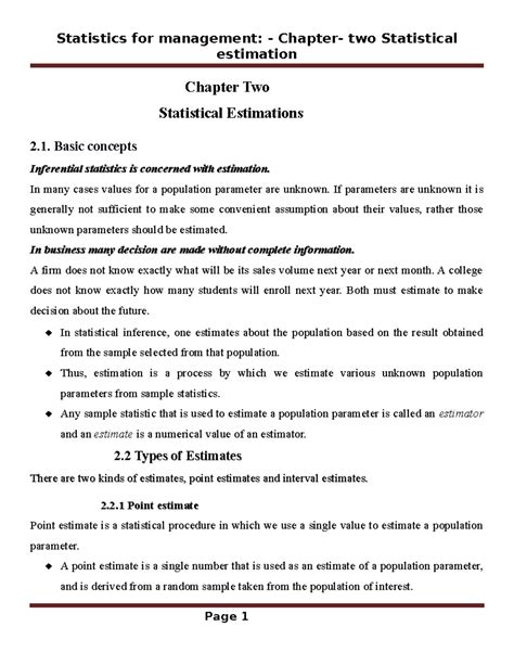 Stat Ch 2 Statical Estimation And Hypothesis Estimation Chapter Two Statistical Estimations