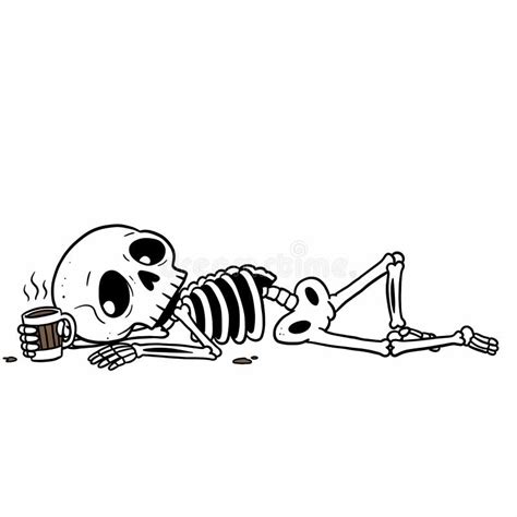 A Cartoon Skeleton Is Lying Down Propping Itself On Its Elbow Stock Illustration
